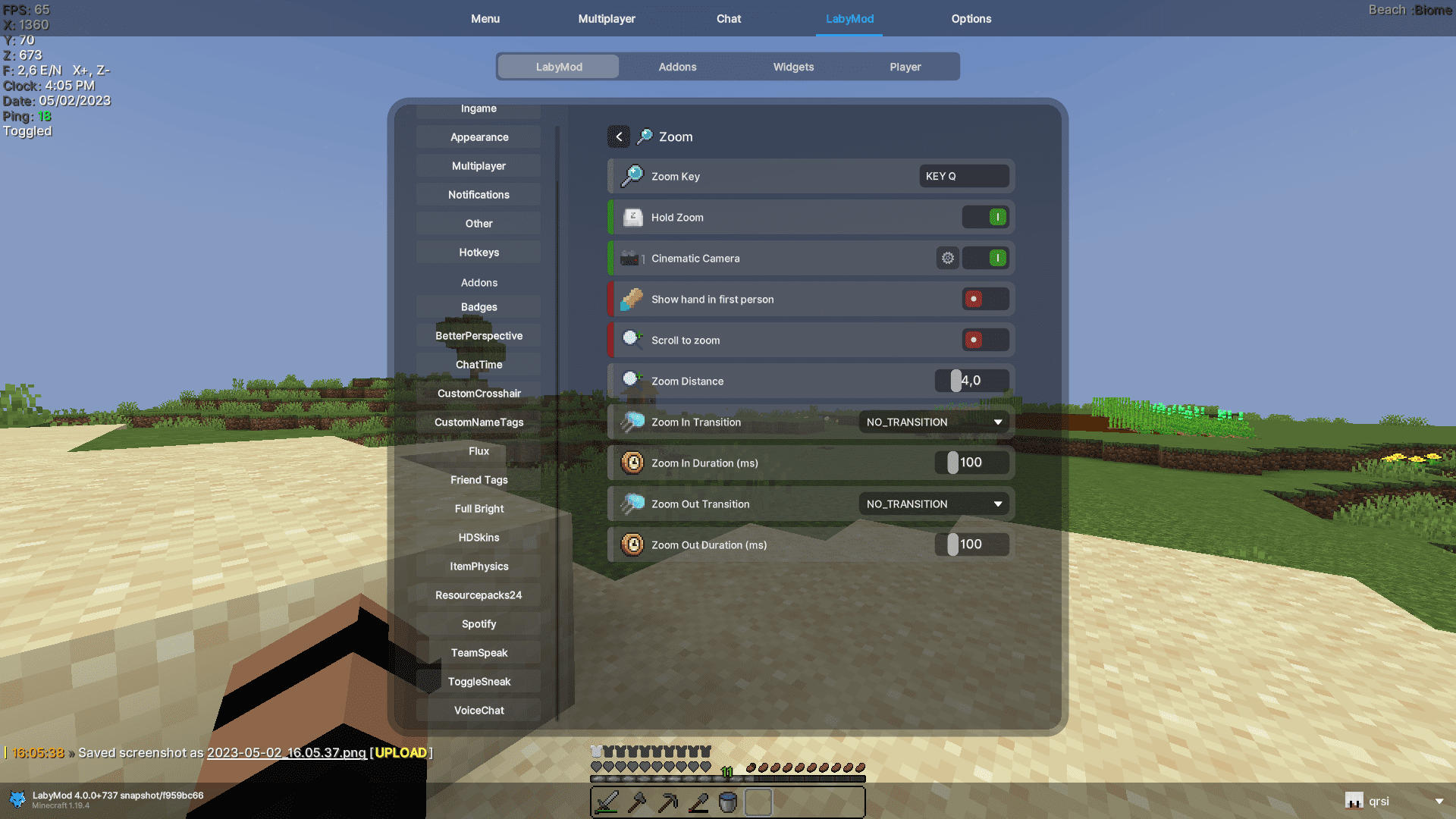 Hand is still there while zooming in | LabyMod Idea