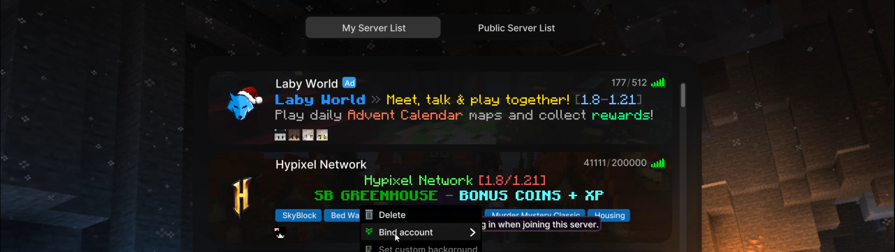 Server list text follows the mouse and renders behind | LabyMod Idea